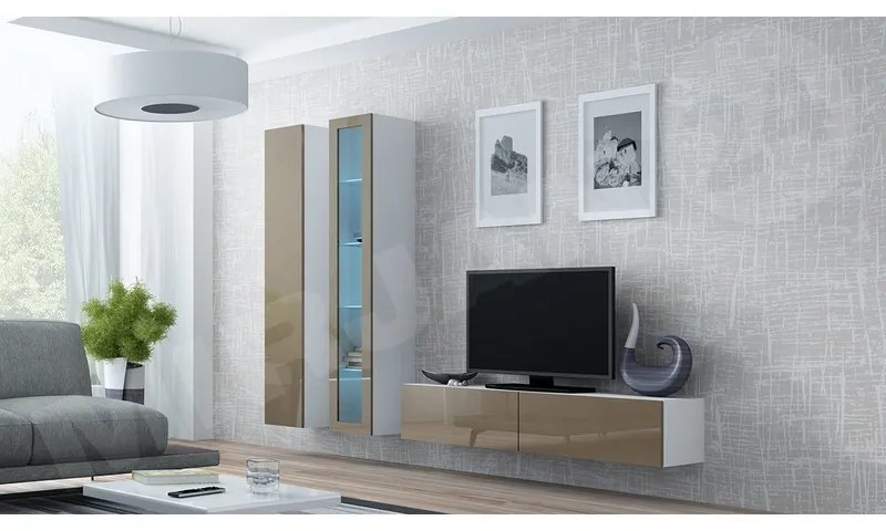 Obývací stěna Zigo X, Osvětlení: osvětlení LED - bílé, Barva: bílá / bílá lesk