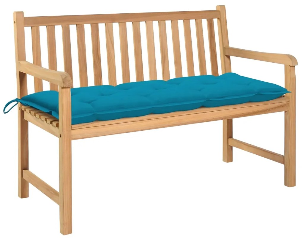 vidaXL Zahradní lavice se světle modrou poduškou 120 cm masivní teak