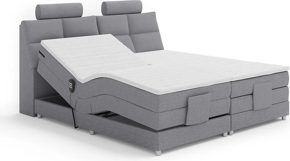 Elektrická polohovací postel, boxspring, šedá, 180x200, POLERMA NEW
