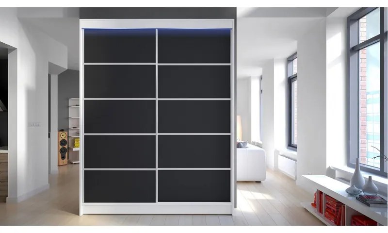 Posuvná skříň Belgia IV, Barva: černá / bílá, Osvětlení: osvětlení LED RGB - barevné