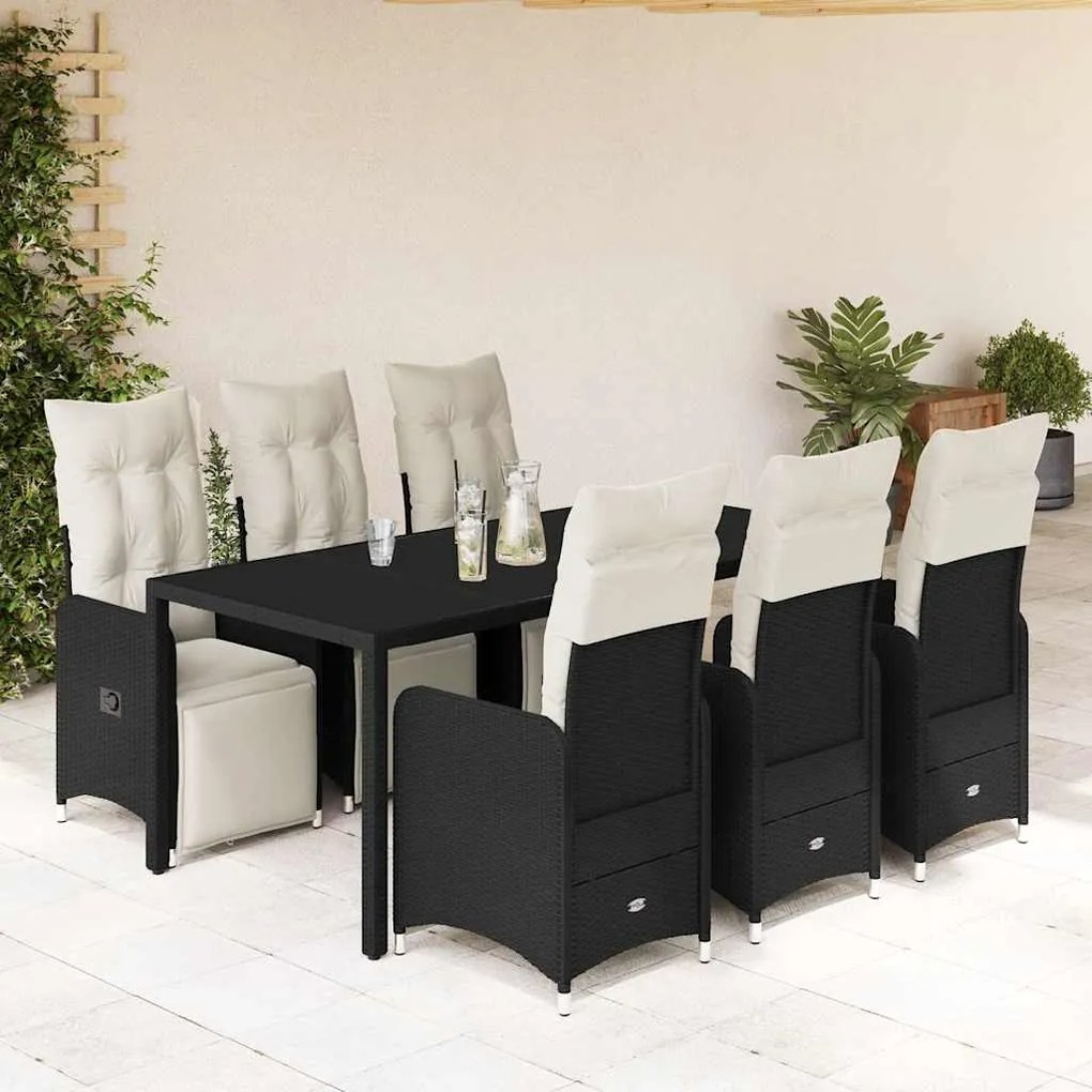 7dílný zahradní bistro set s poduškami černý polyratan 3277139