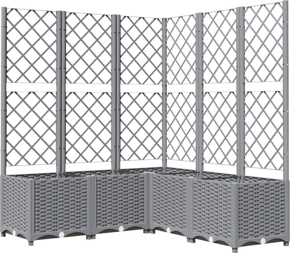 Zahradní truhlík s treláží světle šedý 120 x 120 x 136 cm PP 153278