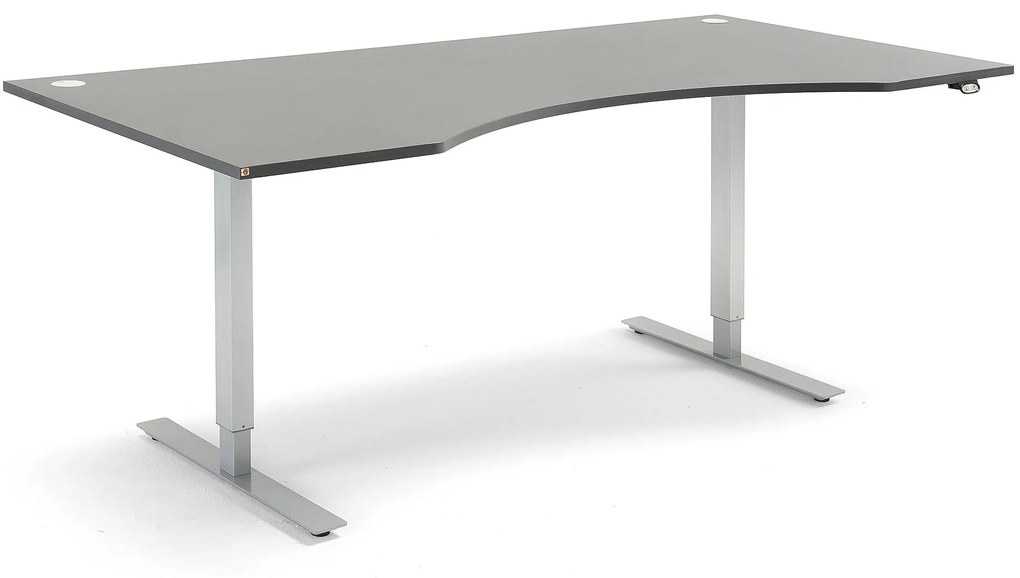 AJ Produkty Výškově nastavitelný stůl FLEXUS, vykrojený, 2000x1000 mm, šedá