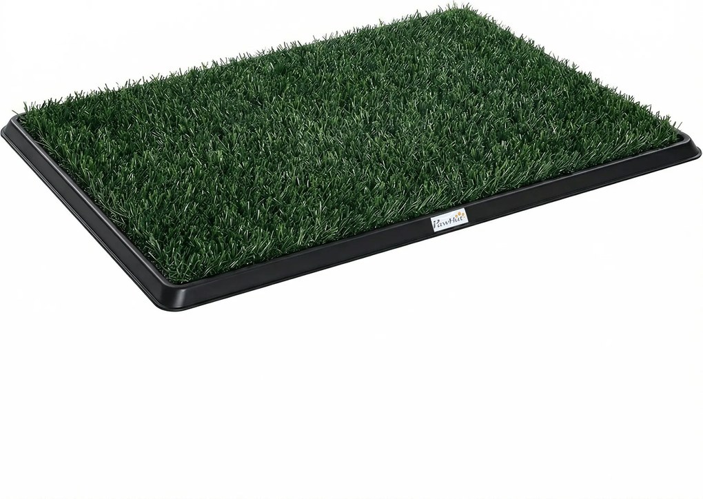 PawHut Záchod pro psy 76 x 50,5 cm Záchod pro psy se 2 umělými trávníky omyvatelný Záchod pro štěňata pro psy na balkón doma Černá+Zelená