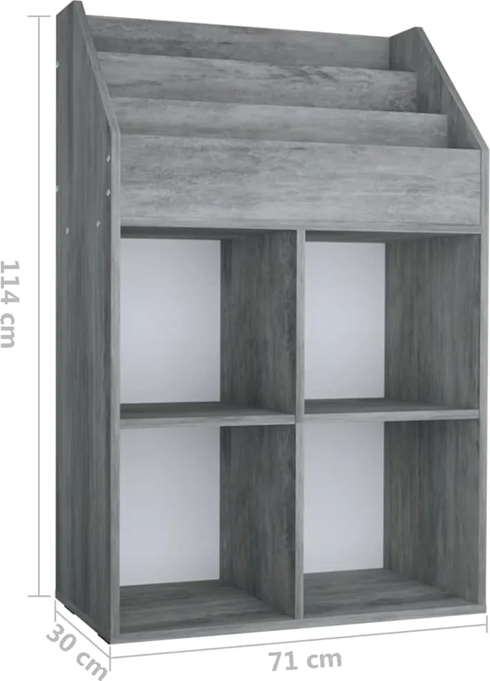 Dětský regál na časopisy betonově šedý 71x30x114 cm kompozit 339531
