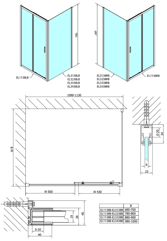 Polysan Polysan, EASY BLACK sprchové dveře 1100mm, čiré sklo, EL1115B