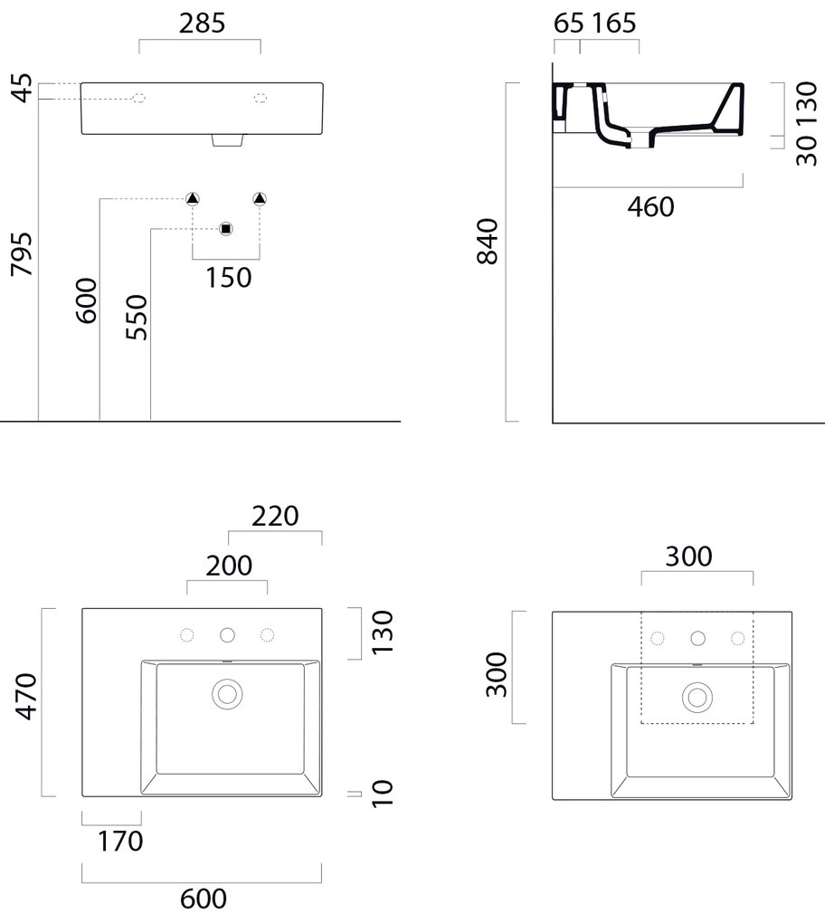 GSI GSI, KUBE X keramické umyvadlo 60x47cm, s odkládací plochou vlevo, bílá ExtraGlaze, 9439111