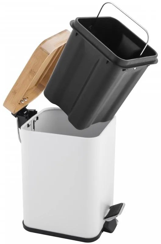 Erga Sido, čtvercový odpadkový koš 3l na postavení, bílá matná-přírodní hnědá, ERG-YKA-CH.SIDO-WHT