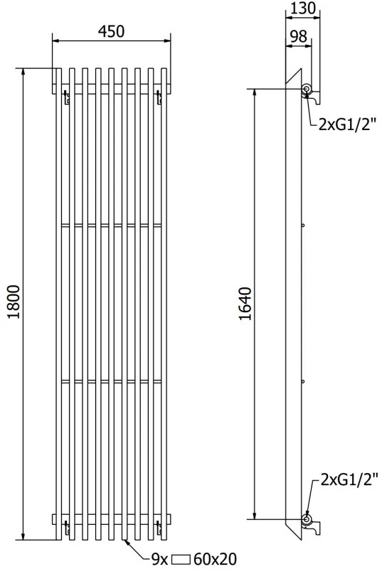 Mexen Aurora designový radiátor 1800 x 450 mm, 1347 W, Bílá - W212-1800-450-00-20
