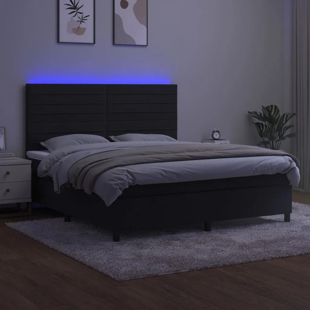 Box spring postel s matrací a LED černá 160x200 cm samet 3136193