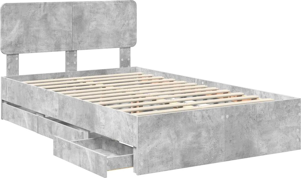 Rám postele s čelo Betonově Šedá 135 x 190 cm Dřevěný materiál 3412195
