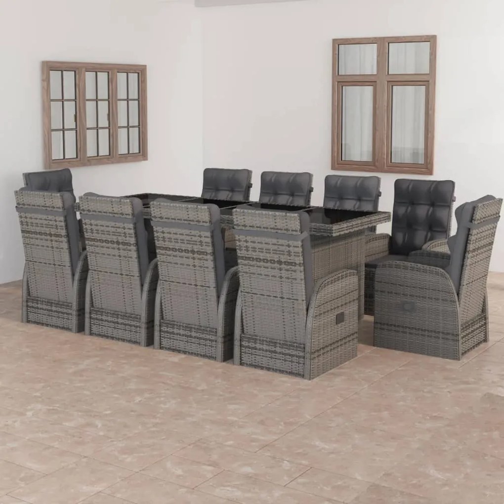 11dílný zahradní jídelní set s poduškami polyratan šedý 3059348