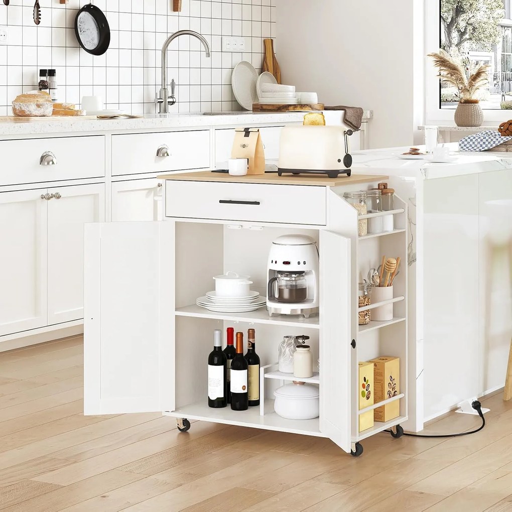 Pojízdný kuchyňský vozík s prodlužovacím kabelem Vasagle Asha 73 cm bílý