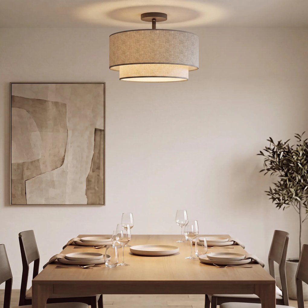 HOMCOM Stropní lampa, závěsná lampa s dvojitým stínidlem v lněném vzhledu, taupe