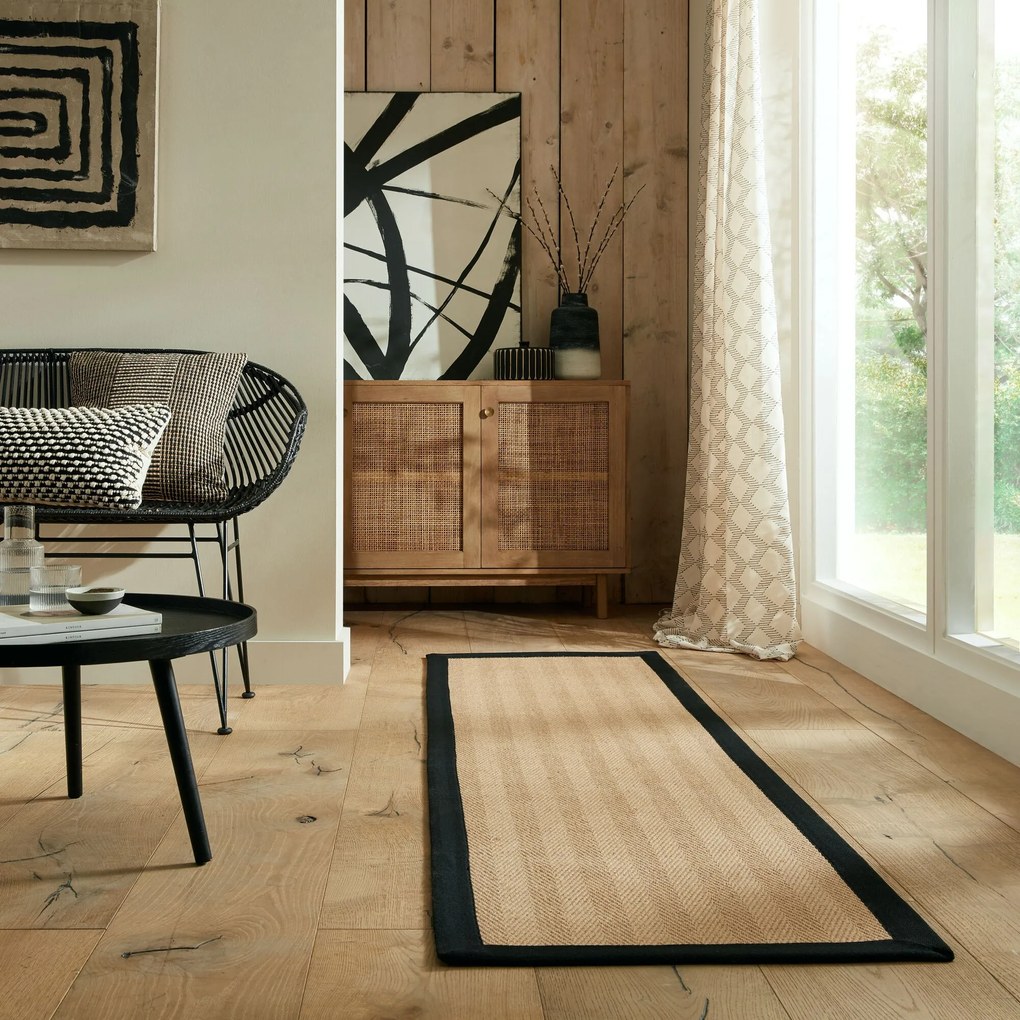 Behúň Herringbone Border Kira Black, 60x230, béžová, chodba / predsieň, Flair Rugs