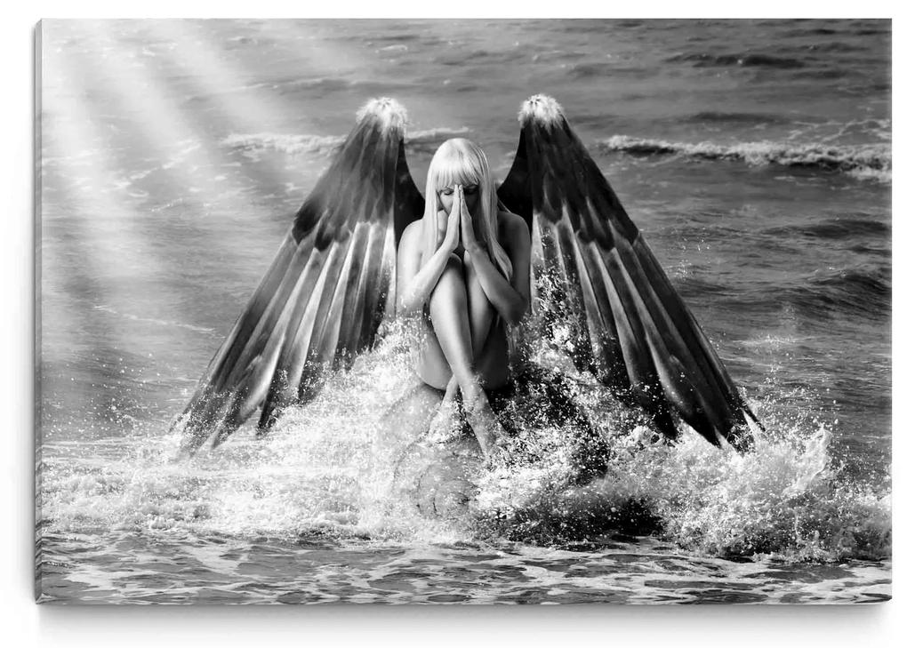 Malvis ® Obraz Modlitba andělům černobílá Velikost (šířka x výška): 60x40 cm
