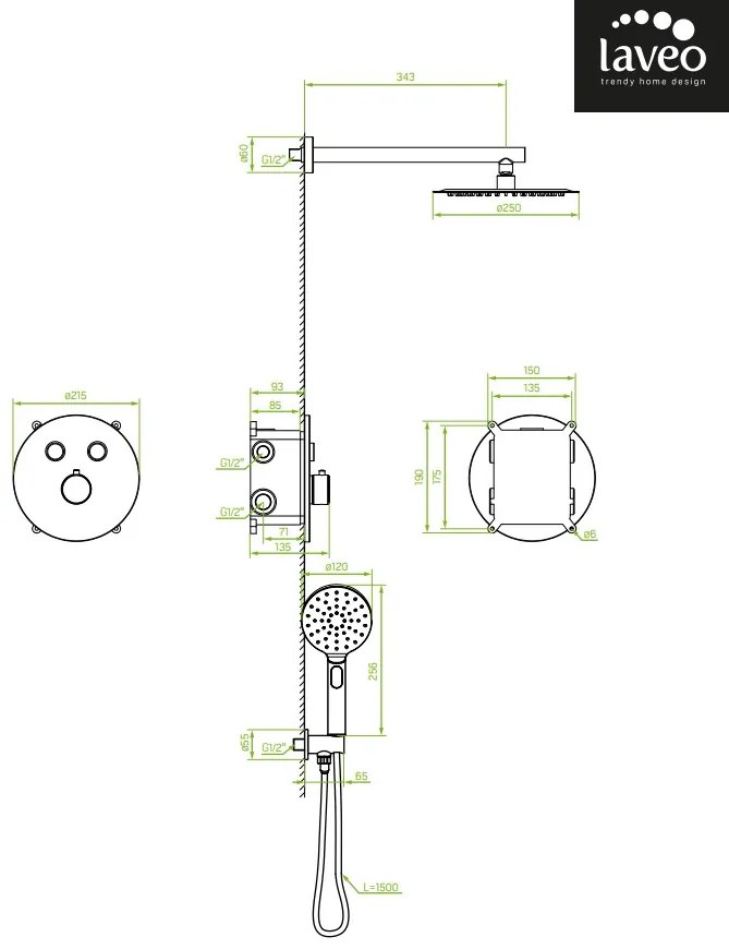 Laveo Volumo, podomítková sprchová souprava, chromová, LAV-BAV_00TP