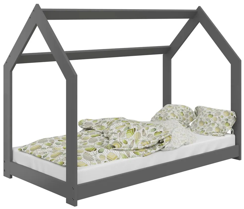 ImportWorld Dětská postel Domek 80x160 cm D2 + rošt a matrace ZDARMA - šedá