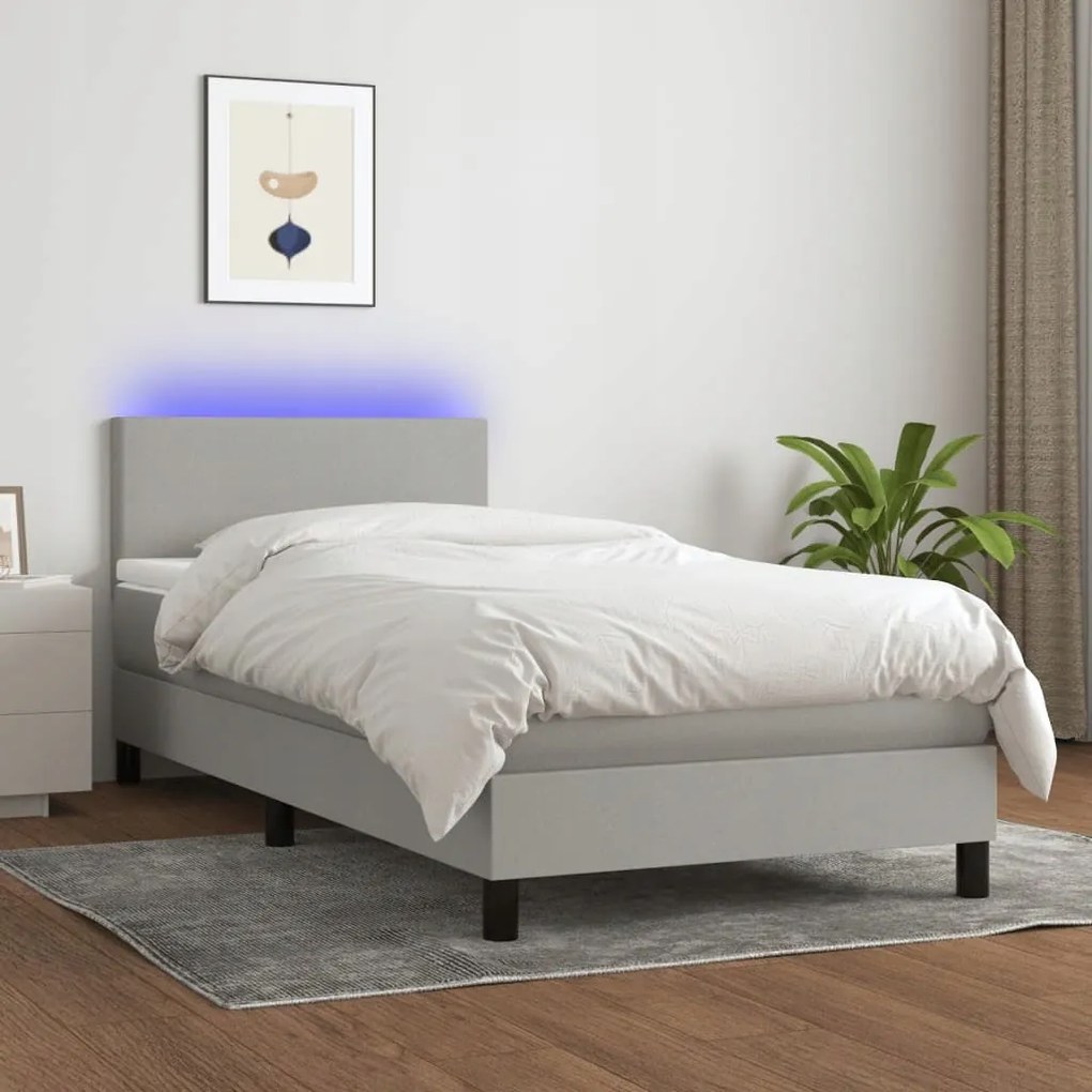 Box Spring Postel S Matrací A Led Textil Světle Šedá Hladký design 80 x 2