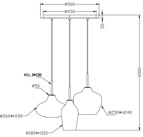 Fabas Luce 3725-47-363 - Lustr na lanku OLBIA 3xE27/40W/230V