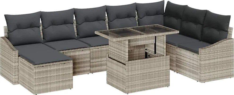 Set pohovek 9 ks Světle šedá polyratan 3349058