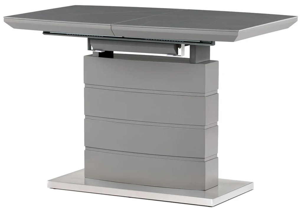Jídelní stůl HT-424M GREY, 120+40x70 cm, keramická deska šedý mramor, MDF šedý matný lak