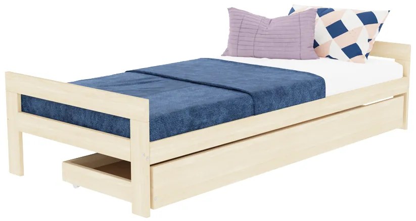 Benlemi Rostoucí dřevěná jednolůžková postel SWITCH 2v1 s čely a úložným šuplíkem Zvolte barvu: Šalvějová zelená, Zvolte rozměr: 80x190 cm