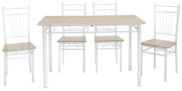 Jídelní set Raul - 4x židle, 1x stůl (dřevo, bílá)