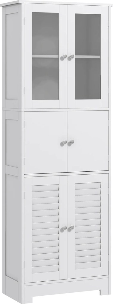 HOMCOM Sloupcový pomocný nábytek do koupelny s 6 dveřmi, nastavitelnými policemi a protiskluzovým designem moderní koupelnová skříň 60x30x170,5 cm bí…
