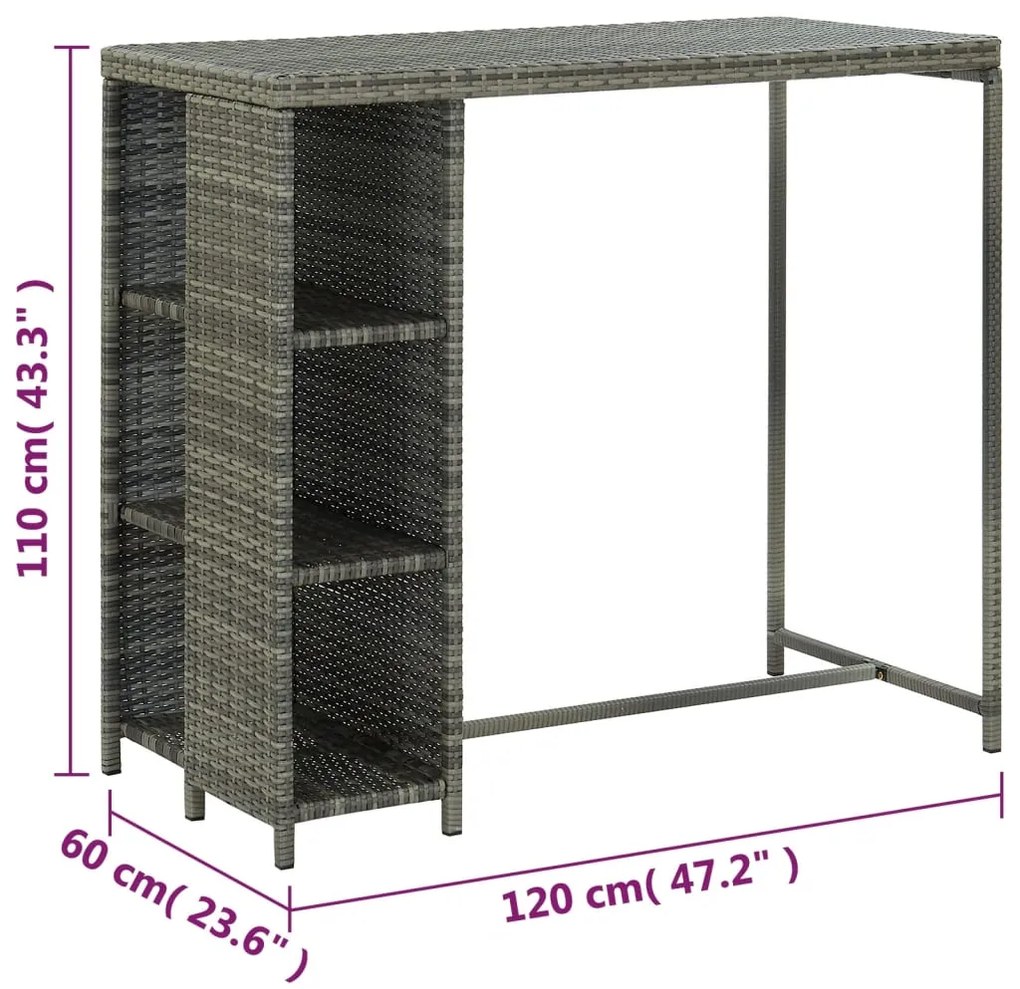 vidaXL Marketos 5dílný zahradní barový set s poduškami polyratan šedý
