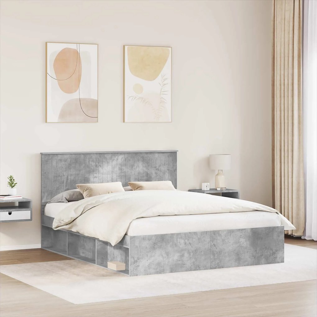Rám postele s čelo Beton 160 x 200 cm Masivní borové dřevo 3410986