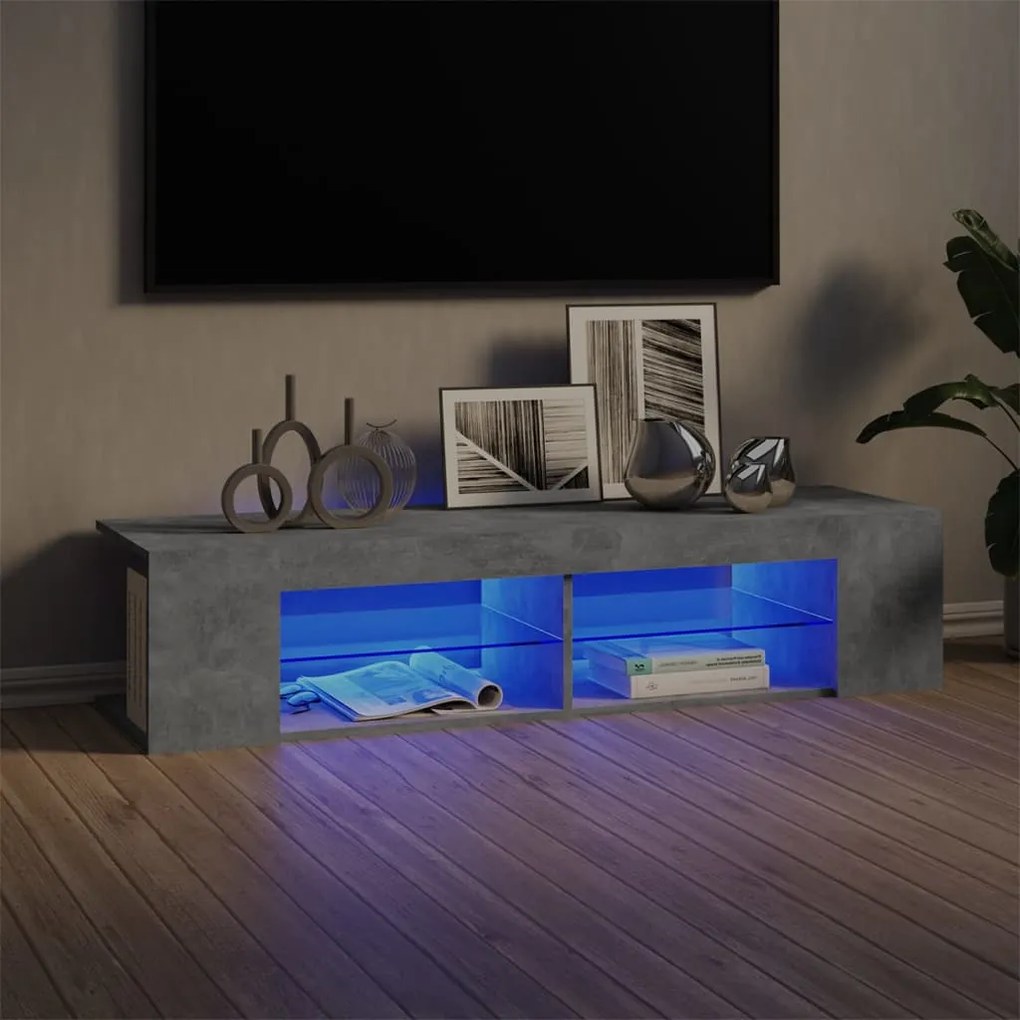 TV skříňka s LED osvětlením betonově šedá 135 x 39 x 30 cm