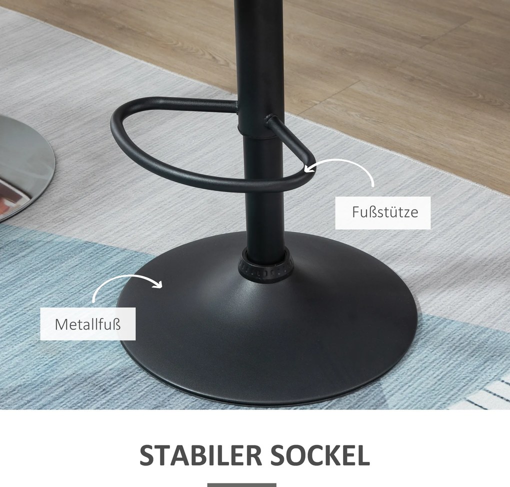 HOMCOM Sada 2 barových židlí otočné barové židle s výškově nastavitelným opěradlem sametový dotyk černá, bez područek, 51,5x57,5x93-114,5 cm |