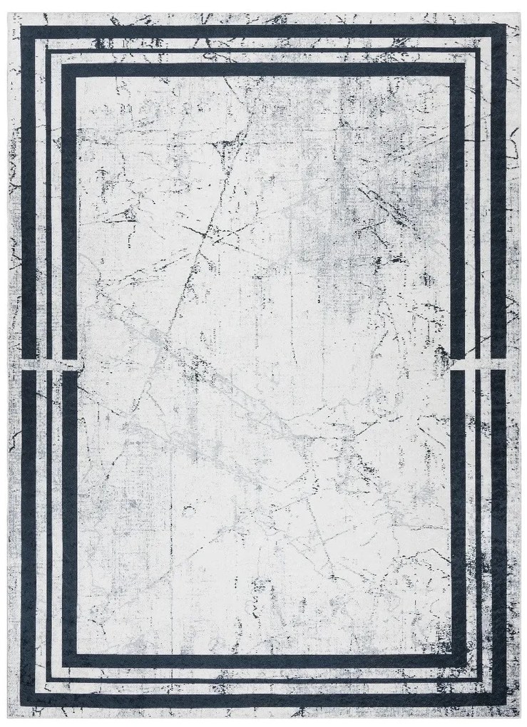 Dywany Łuszczów, Kusový koberec ANDRE Frame 1023, 160x220, bílá, šedá, chodba / předsíň