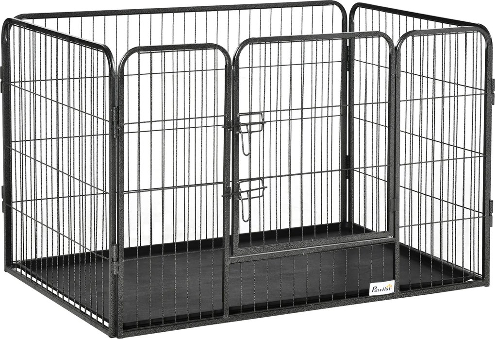 PawHut Obdélníkový Ohrádka pro Psi 4-panely Ocel 109x74x71 cm s Dvouvrstvými Dveřmi a Odnímatelným Táckem pro Venkovní a Vnitřní použití | Aosom