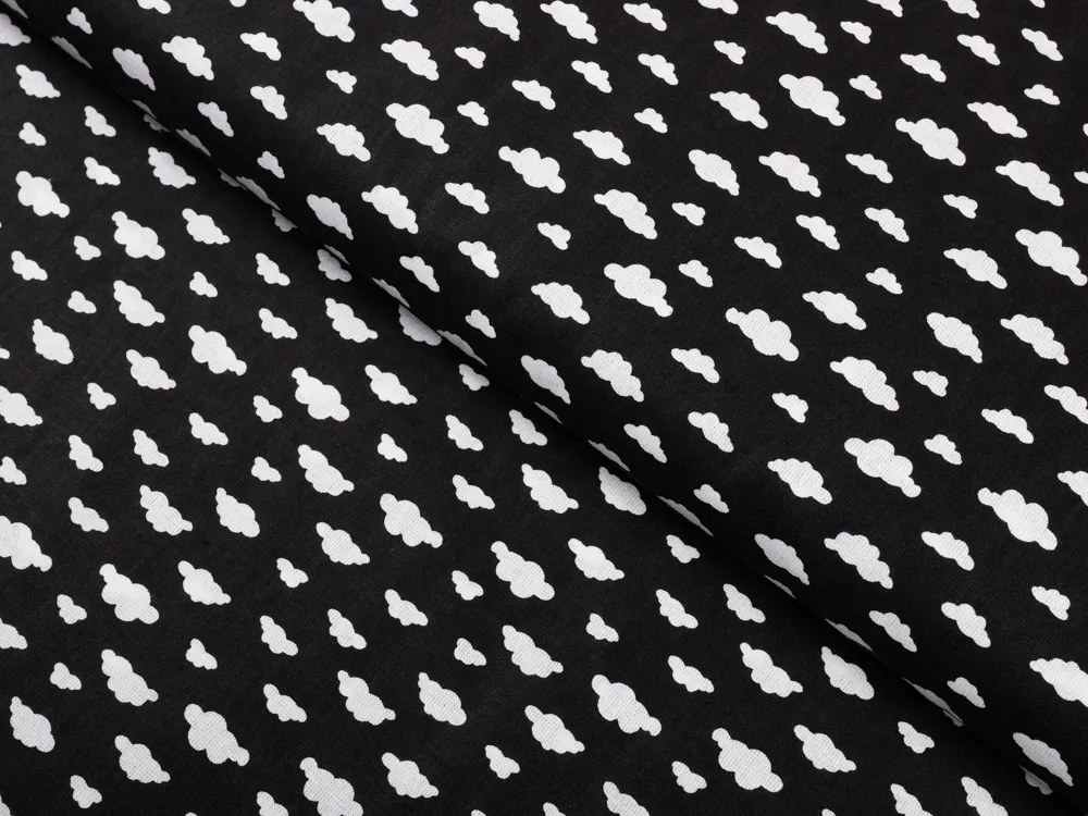 Biante Dětské bavlněné povlečení do postýlky Sandra SA-306 Bílé mráčky na černém Do postýlky 90x140 a 50x70 cm