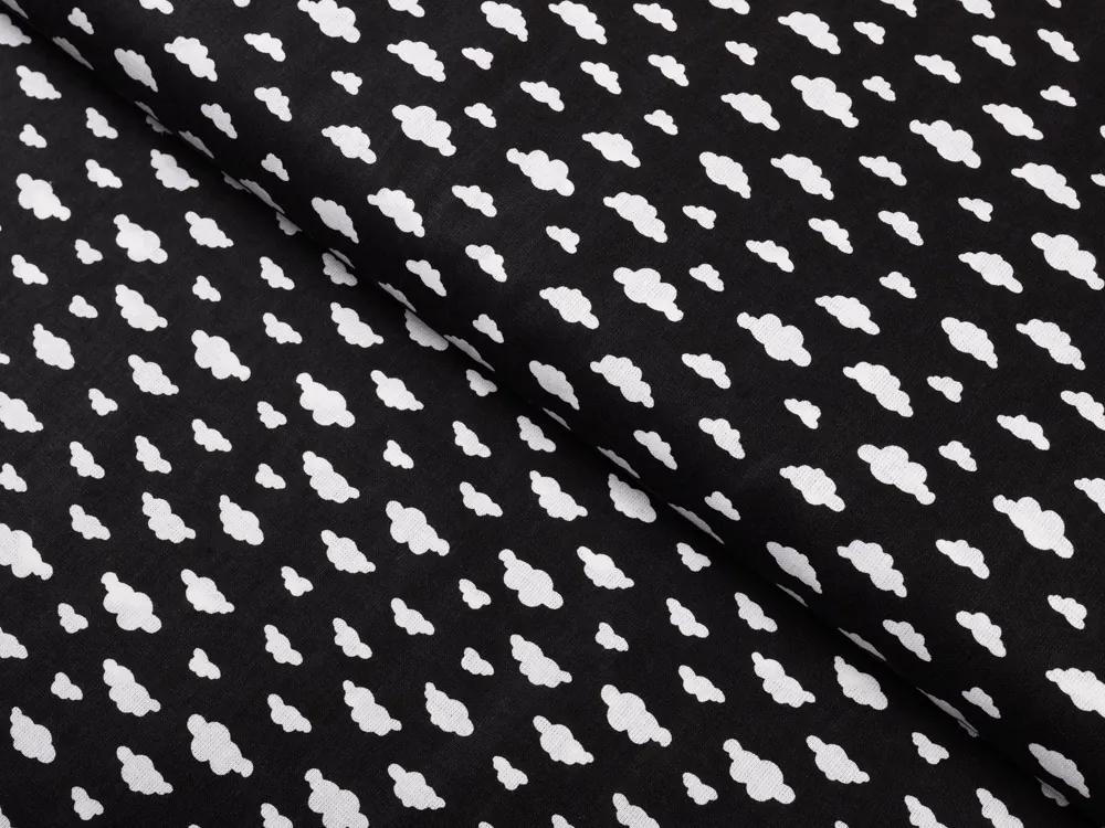 Biante Dětský bavlněný oválný ubrus Sandra SA-306 Bílé mráčky na černém 140x160 cm