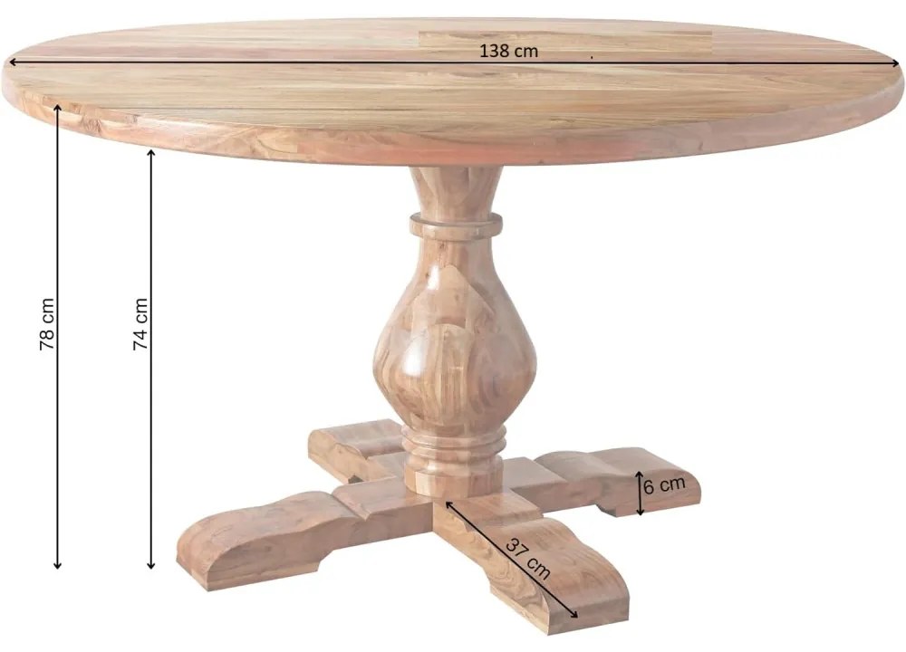 Massive home | Kulatý jídelní stůl 138cm Makassar Guru masiv palisandr - VÝPRODEJ