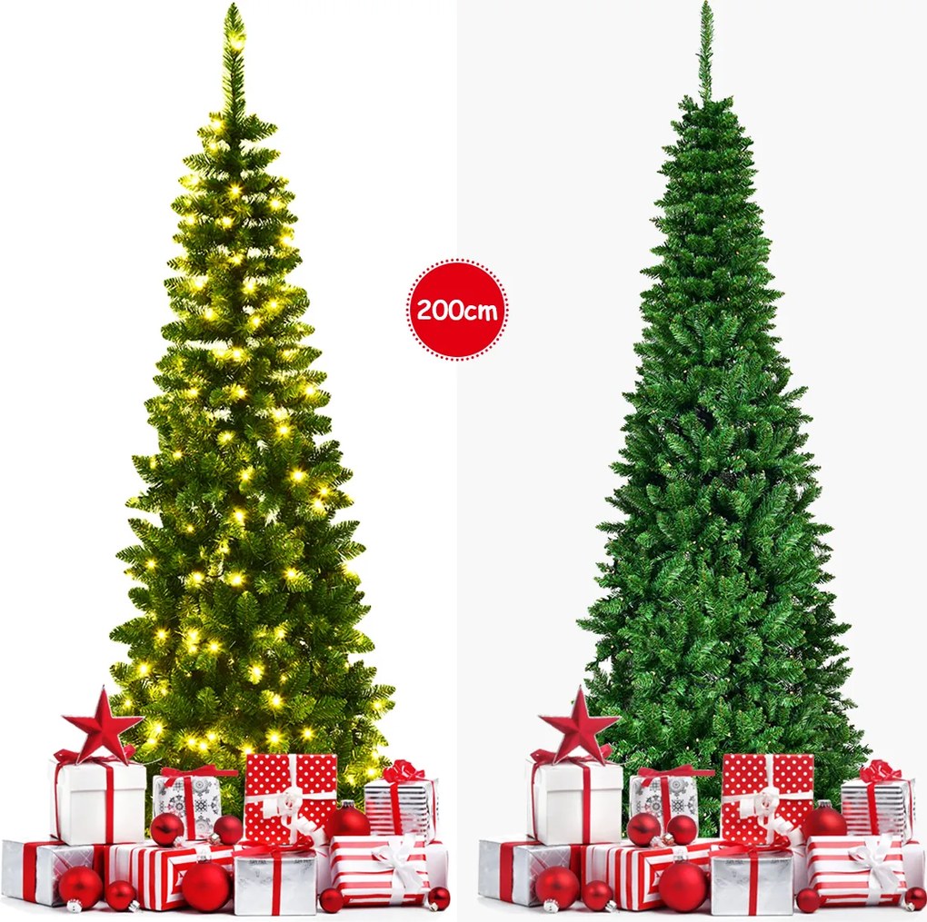 Costway 200 cm Slim Christmas Tree s Warm bílá LEDs Umělý vánoční stromek