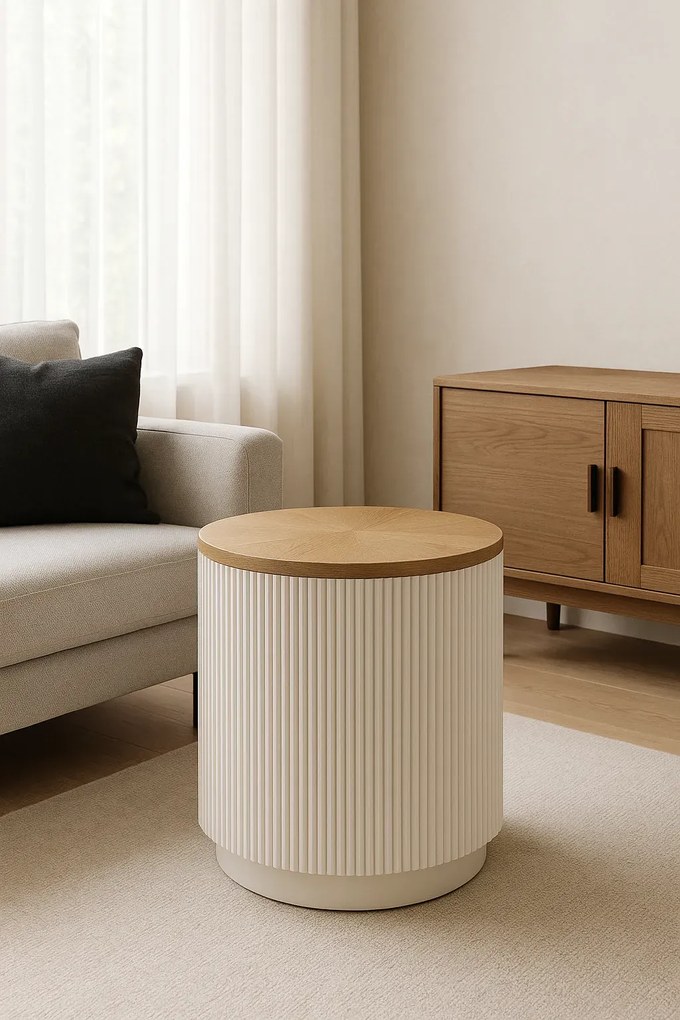 Odkládací stolek Stilig ST581 40 cm z masivu ecru/jilm