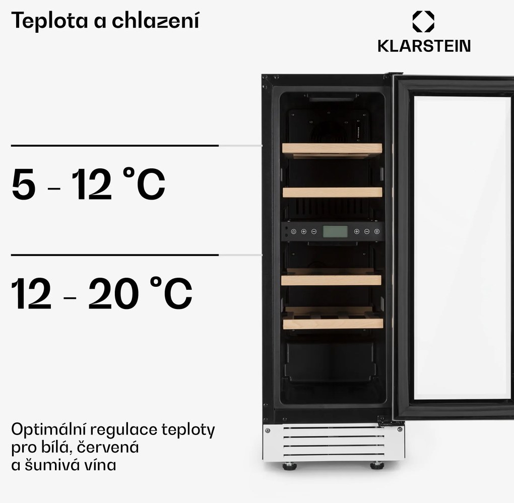 Klarstein Vinovilla 17, vinotéka, 53 l/17 lahví, 2 zóny, 3 barvy LED osvětlení, bílá