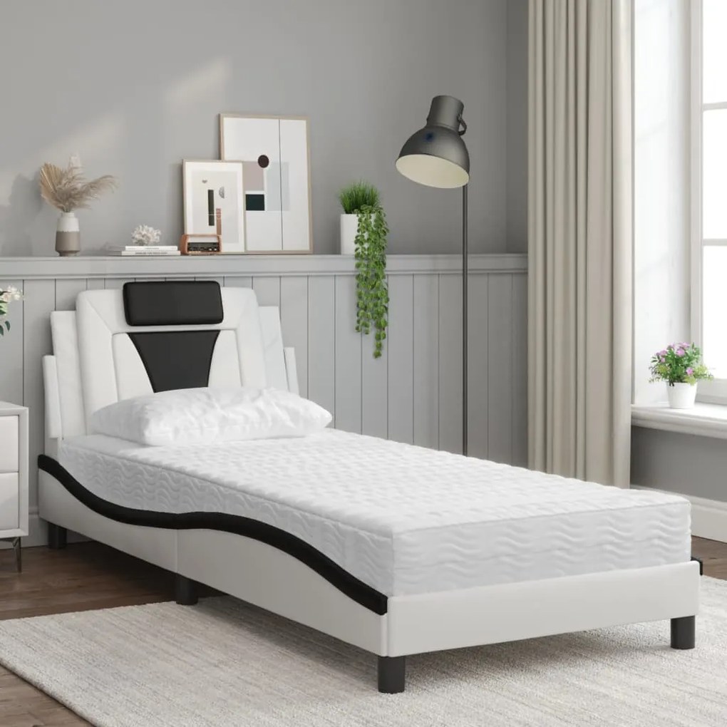 Postel Viana s matrací bílá a černá 90 x 190 cm umělá kůže 3208767