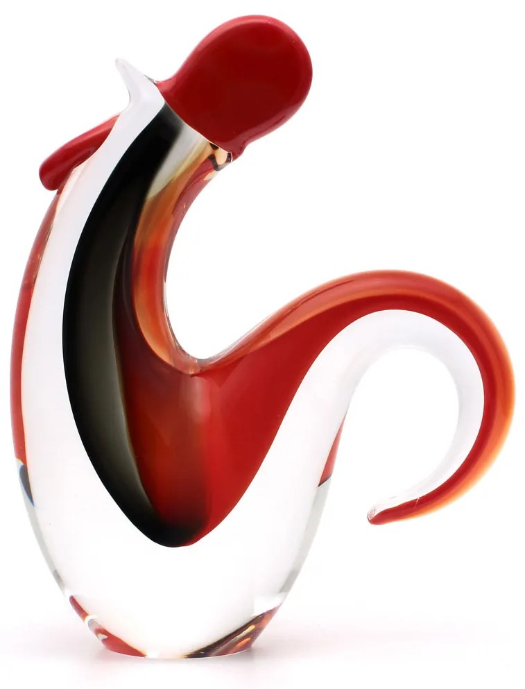 Kohout - Skleněná soška, Kouřově černá/Červená, 16 cm | České hutní sklo od Artcristal Bohemia