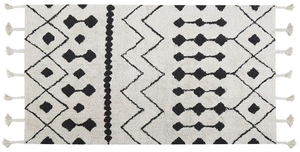 Bavlněný koberec 80 x 150 cm bílý/černý KHEMISSET Beliani