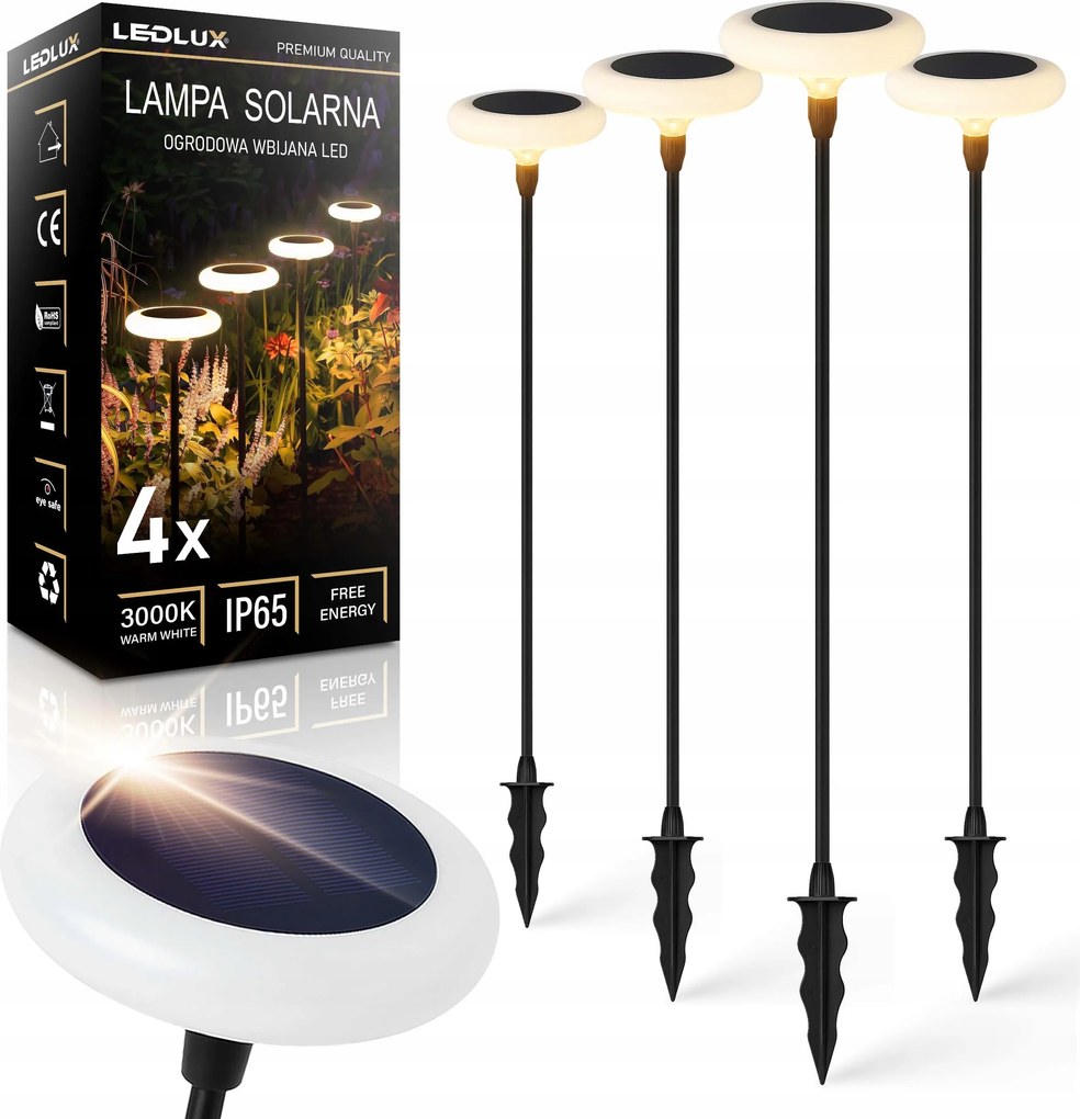 4x Solární Lampa Led Zahradní Zapichovací Lampa Sloupek Ufo Lucerna Špikulec