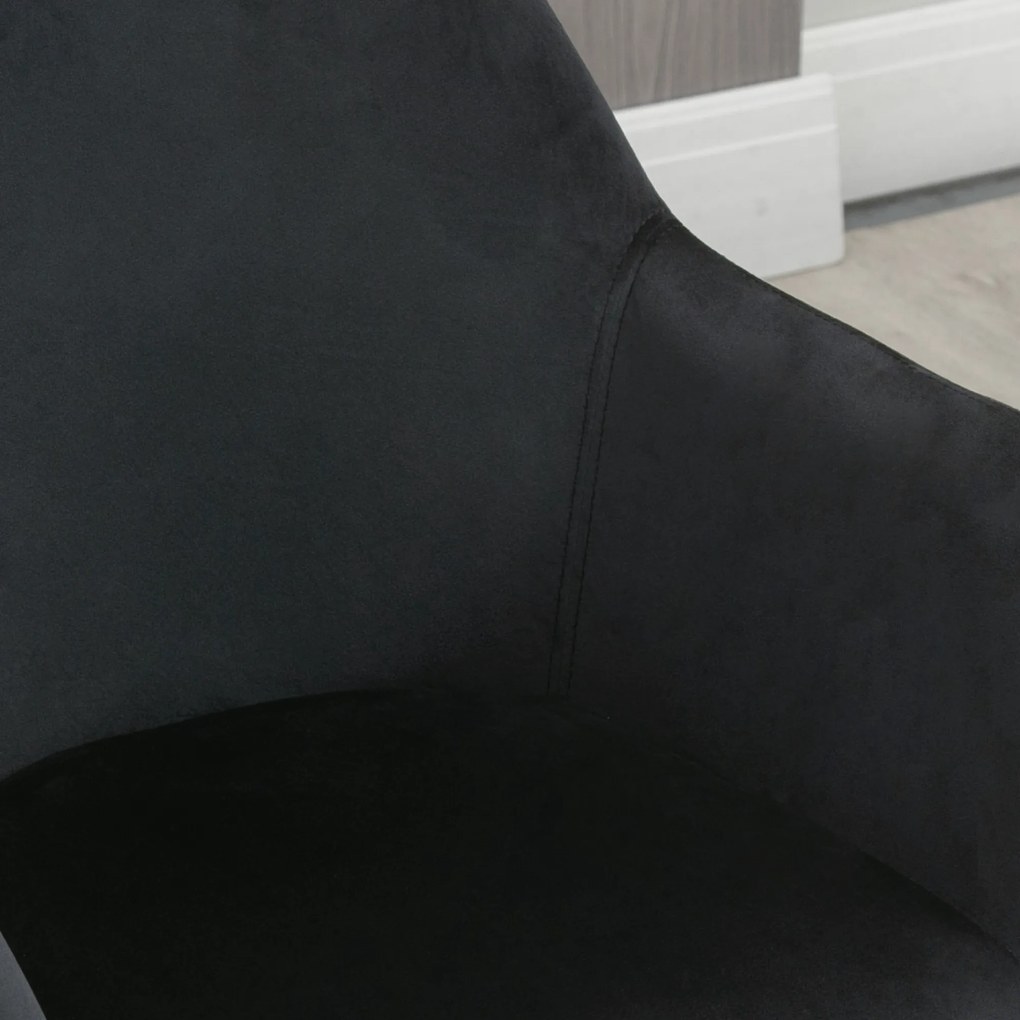 HOMCOM Sada 2 ergonomických kuchyňských židlí s prodlouženými područkami a opěradlem, nosnost do 120 kg, polyester a dřevo, černá 54x57x80 cm