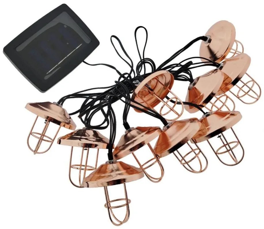 Baterie Centrum LED Solární řetěz 10xLED/1,2V 300 mAh 3,8 m IP44 měděná 034 0001076