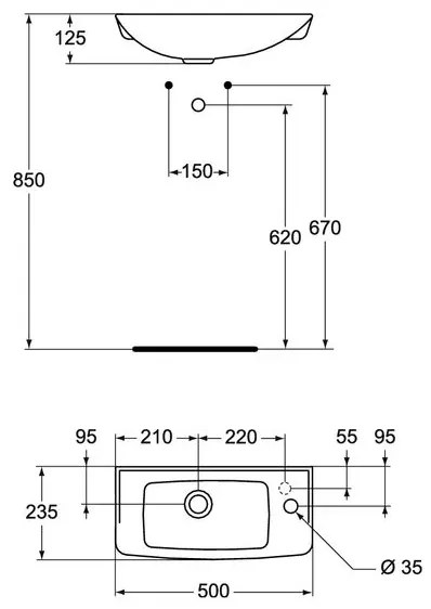 Ideal Standard Vidima Umývátko 50 cm s otvorem vpravo, bílá