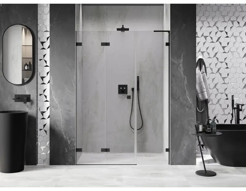 Mexen Lunar-F, L skládací levé sprchové dveře 135 cm, čiré sklo, černý profil, 836SL-135-050-70-00-L