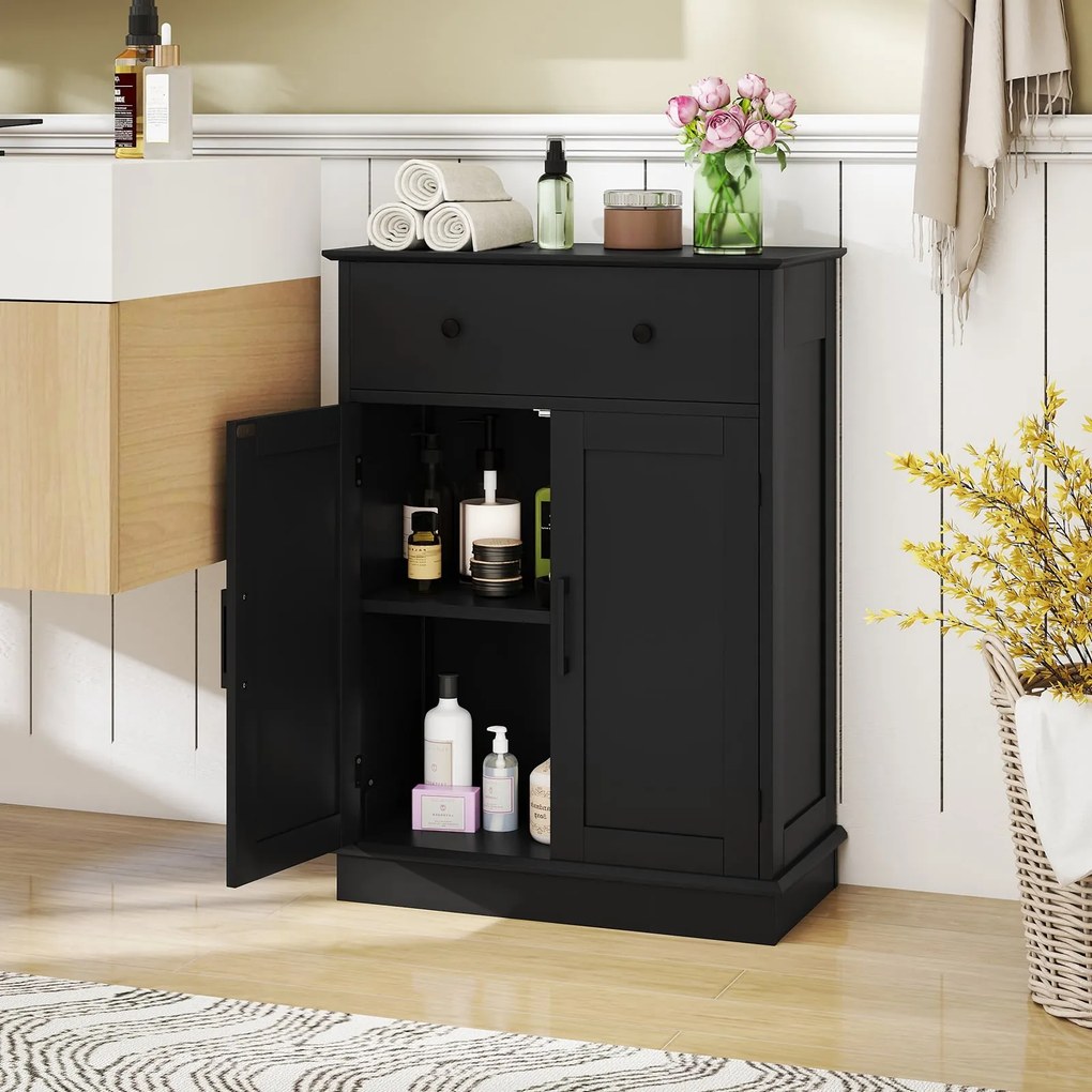 Costway Koupelnová skříňka se zásuvkovými dvířky a – 56 × 30 × 80 cm